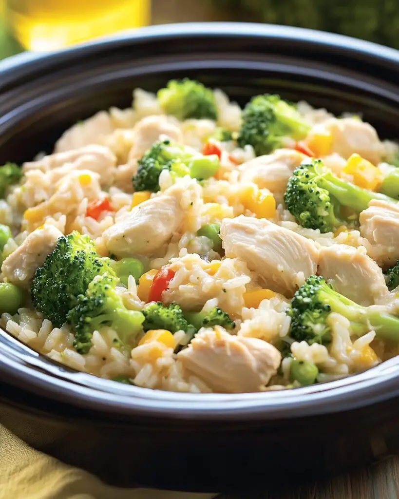 Slow Cooker Chicken Broccoli and Rice Casserole