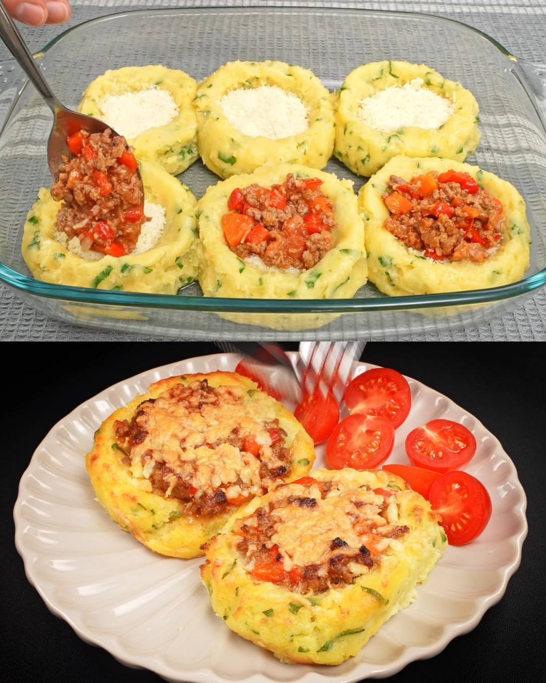 Cheesy Beef-Stuffed Mashed Potato Nests