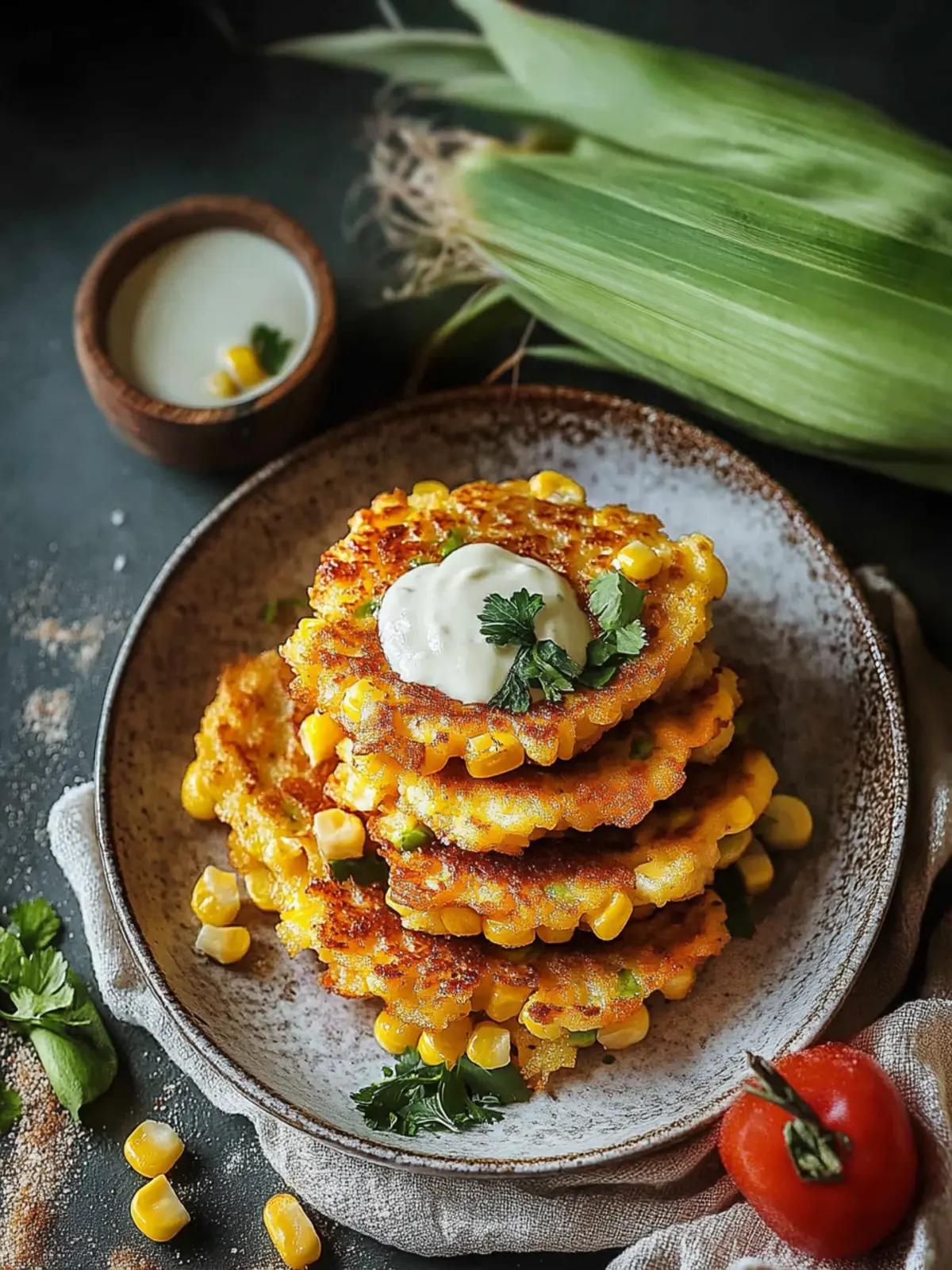 Delicious Fresh Corn Fritters with Zesty Cilantro Crema